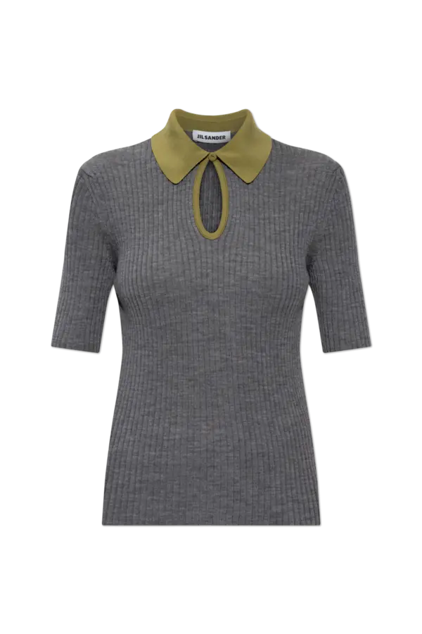 JIL SANDER Ribbed Wool Polo With Contrast Collar - Grey