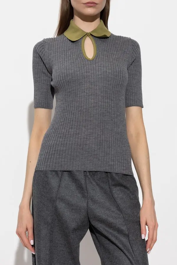 JIL SANDER Ribbed Wool Polo With Contrast Collar