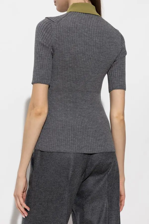 JIL SANDER Ribbed Wool Polo With Contrast Collar