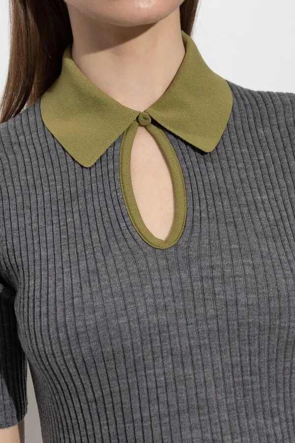JIL SANDER Ribbed Wool Polo With Contrast Collar