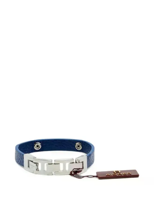 AIGNER Logo-plaque Leather Bracelet - Silver