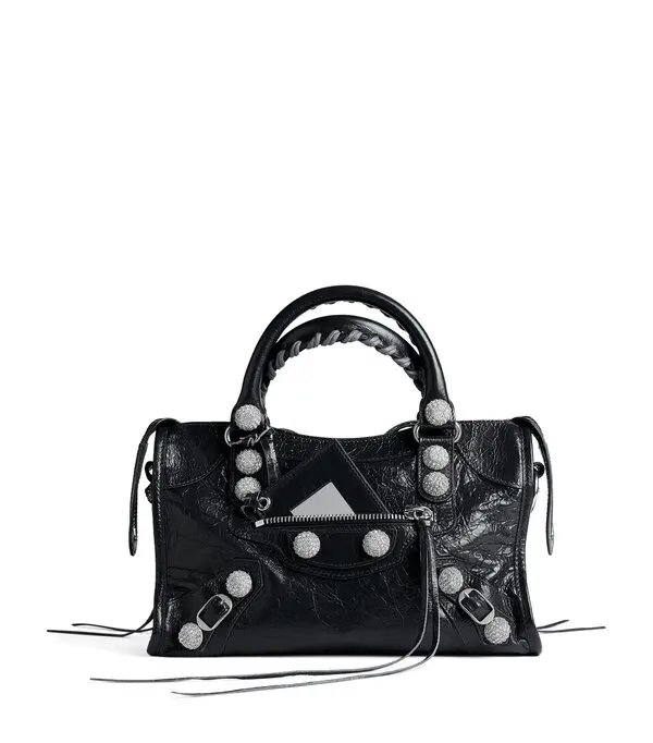 Balenciaga Small Leather Embellished Le City Top-handle Bag - Black