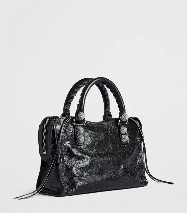 Balenciaga Small Embellished Leather Top-handle Bag - Black
