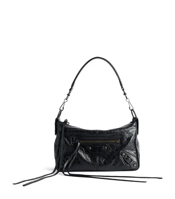 Balenciaga Mini Lambskin Le City Moto Shoulder Bag - Black