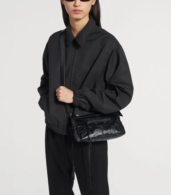 Balenciaga Mini Lambskin Le City Moto Shoulder Bag - Black