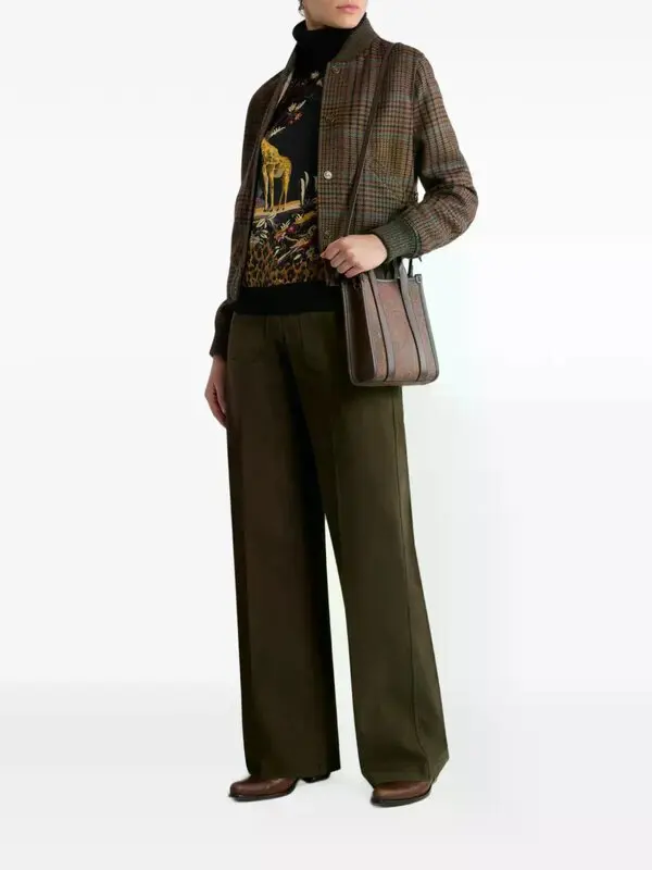 Etro Wool-blend Turtleneck Sweater With Placed Animal And Paisley Print