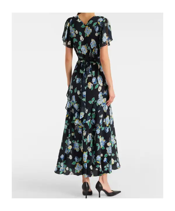 Rixo Kimmie Floral Ruffled Silk Midi Dress