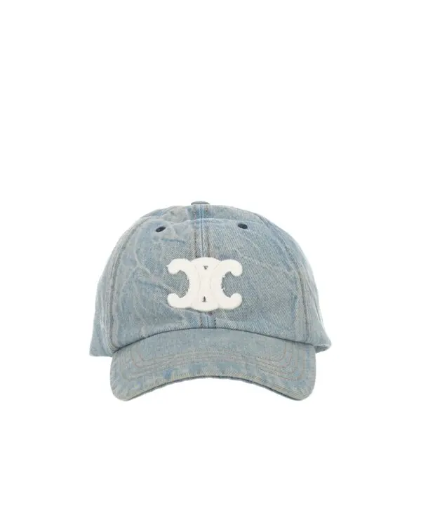 Celine Triomphe Cap In Cotton Denim - Gray