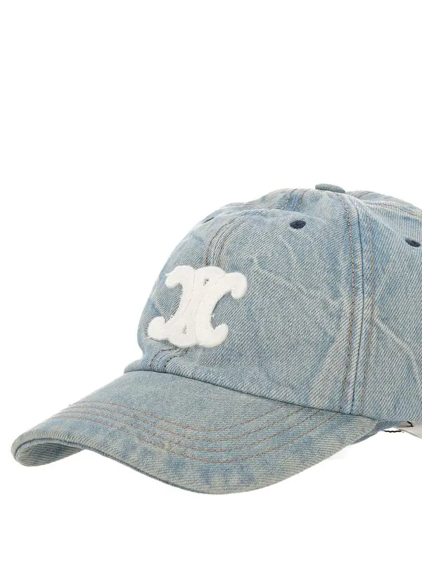Celine Triomphe Cap In Cotton Denim - Gray