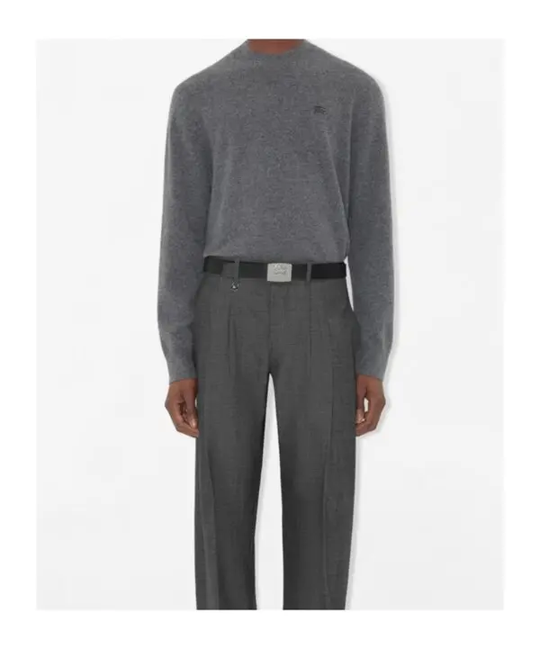 Burberry Cashmere Blend Sweater With Embroidered Equestrian Knight Design - Grey