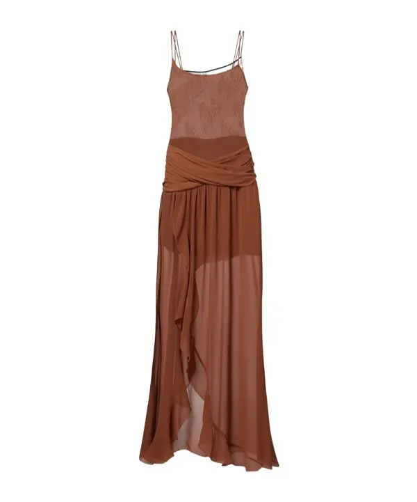 JACQUES WEI Draped Ruffled Maxi Dress - Brown