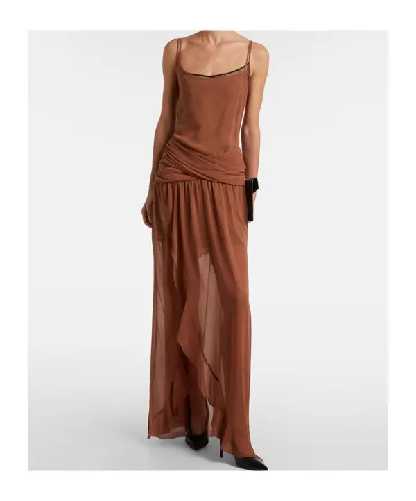 JACQUES WEI Draped Ruffled Maxi Dress