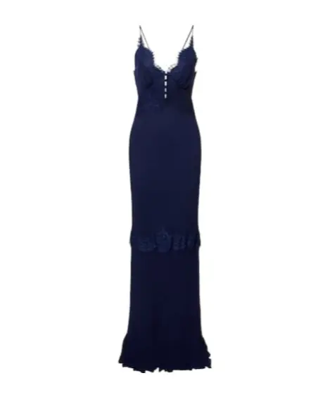 SELF-PORTRAIT Lace-trimmed Georgette Gown - Black