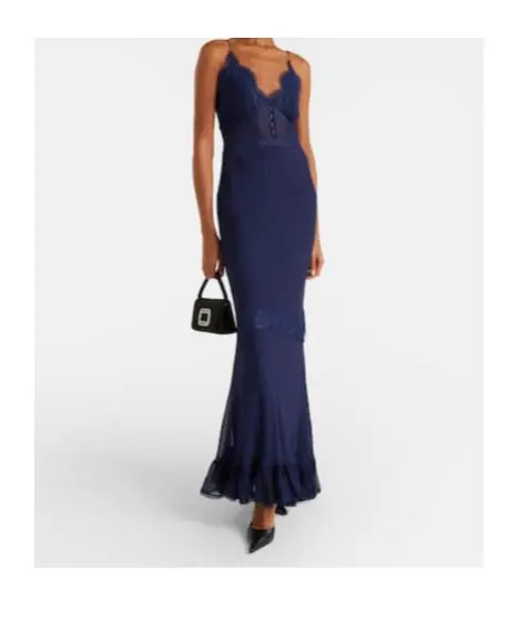 SELF-PORTRAIT Lace-trimmed Georgette Gown