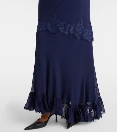 SELF-PORTRAIT Lace-trimmed Georgette Gown