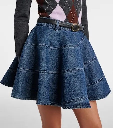 SELF-PORTRAIT Belted Denim Miniskirt