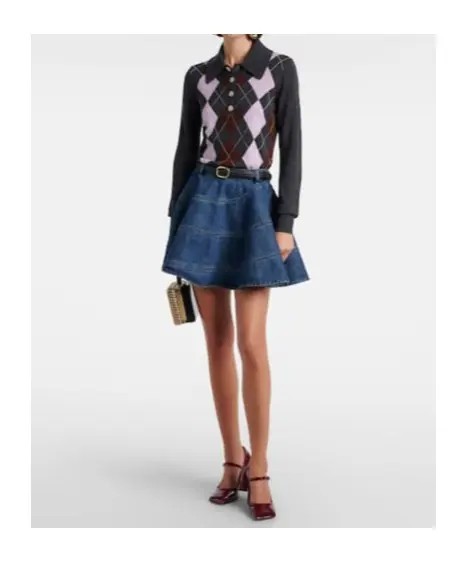 SELF-PORTRAIT Belted Denim Miniskirt