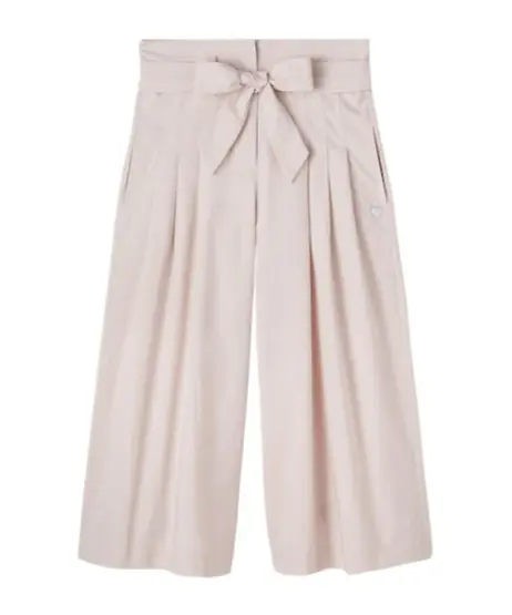 Monnalisa Pleated Belted Cotton Pants - White