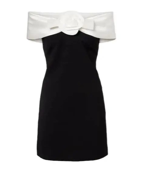 SELF-PORTRAIT Floral-appliqué Off-shoulder Minidress - Black