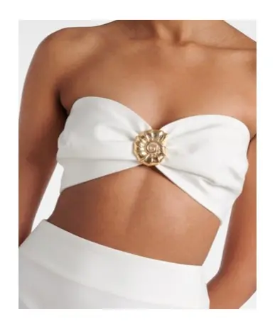 ADRIANA DEGREAS Embellished Cotton-blend Bandeau Top