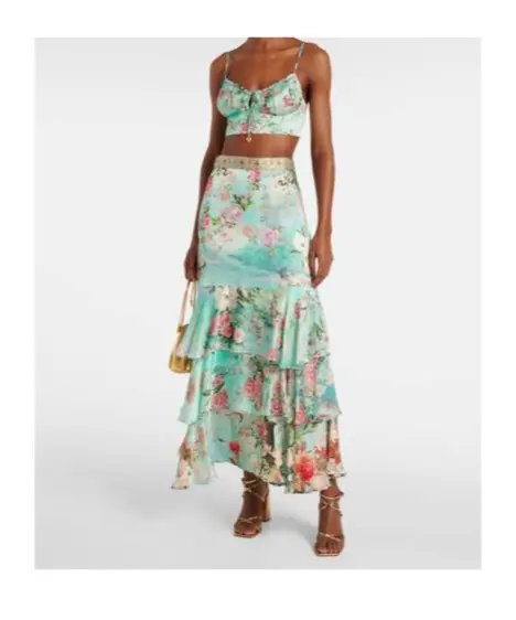 Camilla Ruffled Tiered Silk Maxi Skirt