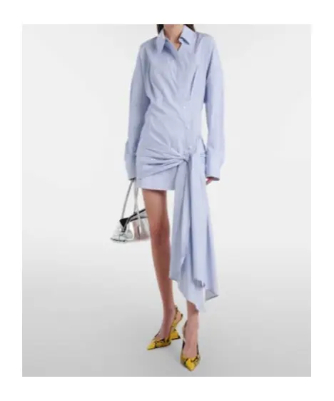 Attico Gathered Striped Cotton Shirt Dress