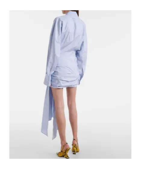 Attico Gathered Striped Cotton Shirt Dress