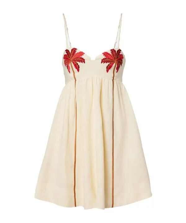 Farm Rio Coconut Tree Embroidered Linen Minidress