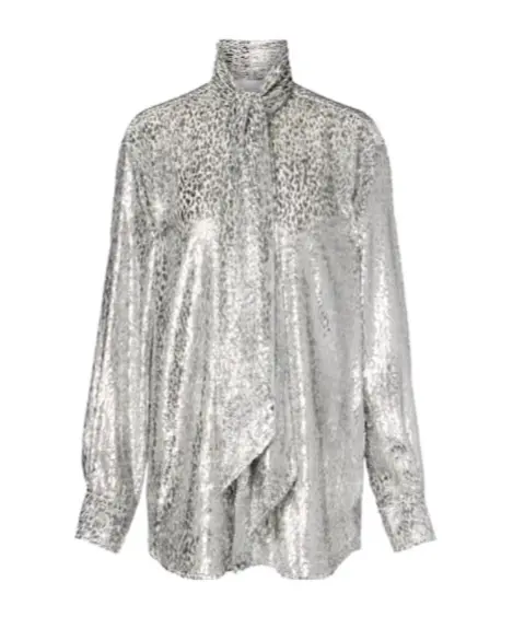 Stella McCartney Leopard-print Lamé Shirt With Scarf Detail - Gray