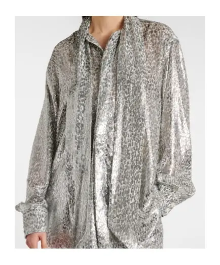 Stella McCartney Leopard-print Lamé Shirt With Scarf Detail