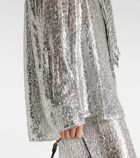Stella McCartney Leopard-print Lamé Shirt With Scarf Detail
