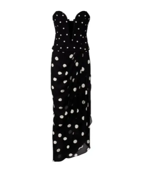 ADRIANA DEGREAS Polka Dot Draped Midi Dress