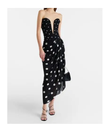 ADRIANA DEGREAS Polka Dot Draped Midi Dress