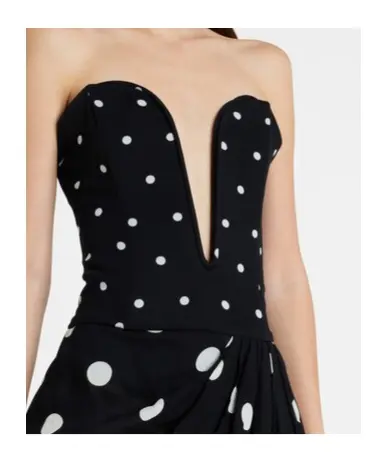 ADRIANA DEGREAS Polka Dot Draped Midi Dress