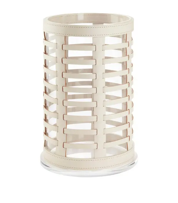 RIVIERE Woven Leather Barcelona Hurricane Lantern - Neutral