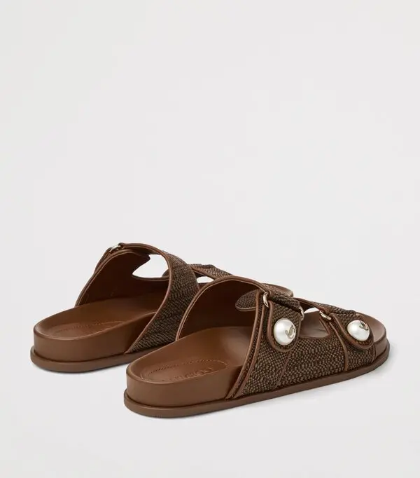 JIMMY CHOO Fayence Raffia Flat Sandals With Monogram Buckles