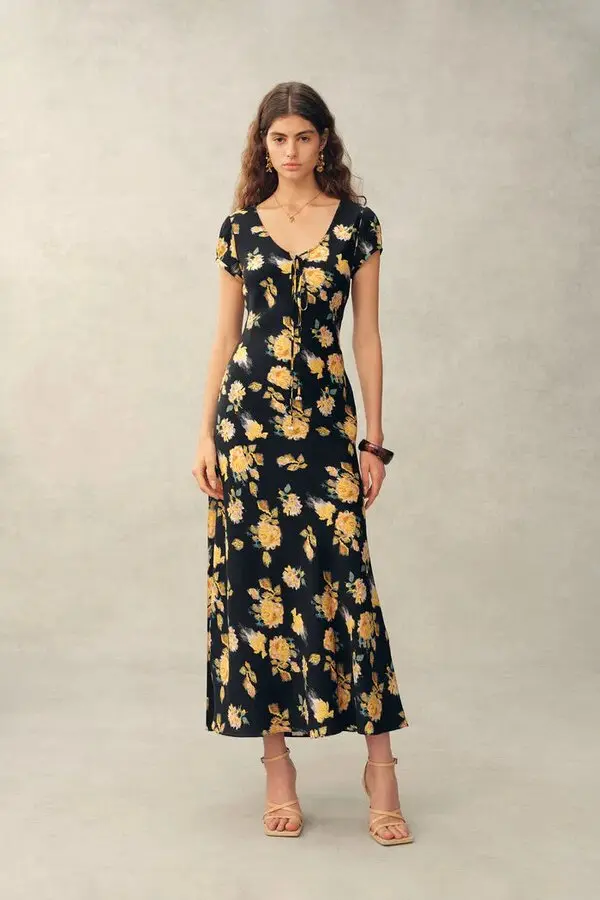 Fabrique Handpainted Floral Silk Maxi Dress - Multicolor
