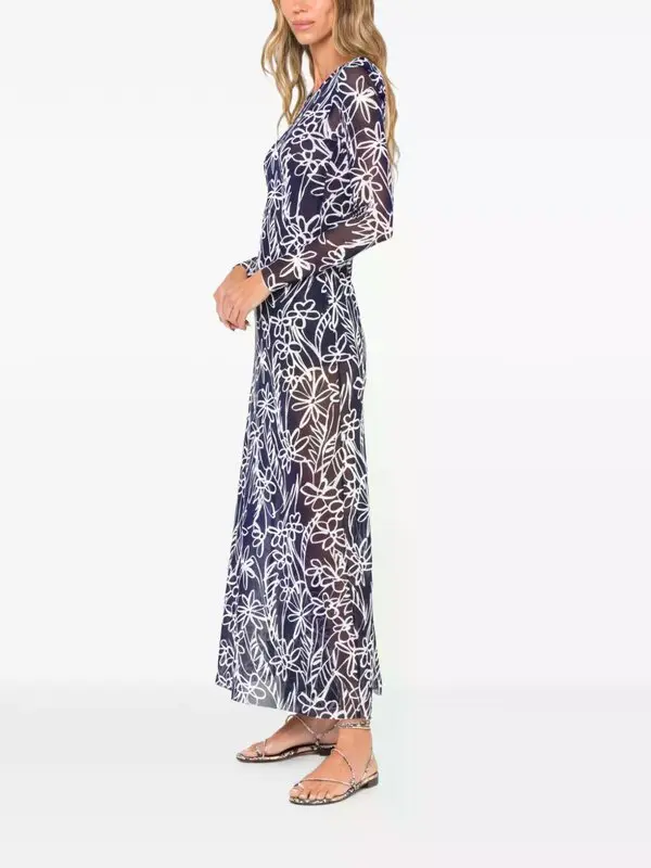 JBQ Floral Print Long Sleeve Maxi Dress - Blue