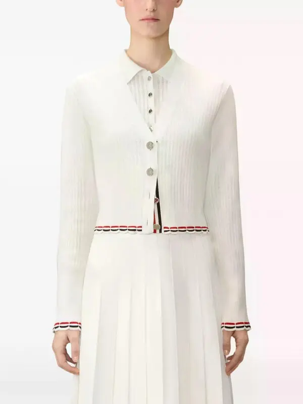 Thom Browne Pointelle Rib-stitch Cardigan - White
