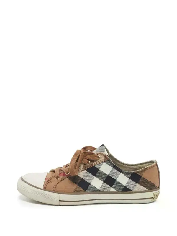 Burberry House Check Canvas And Leather Trim Sneakers - Neutrals