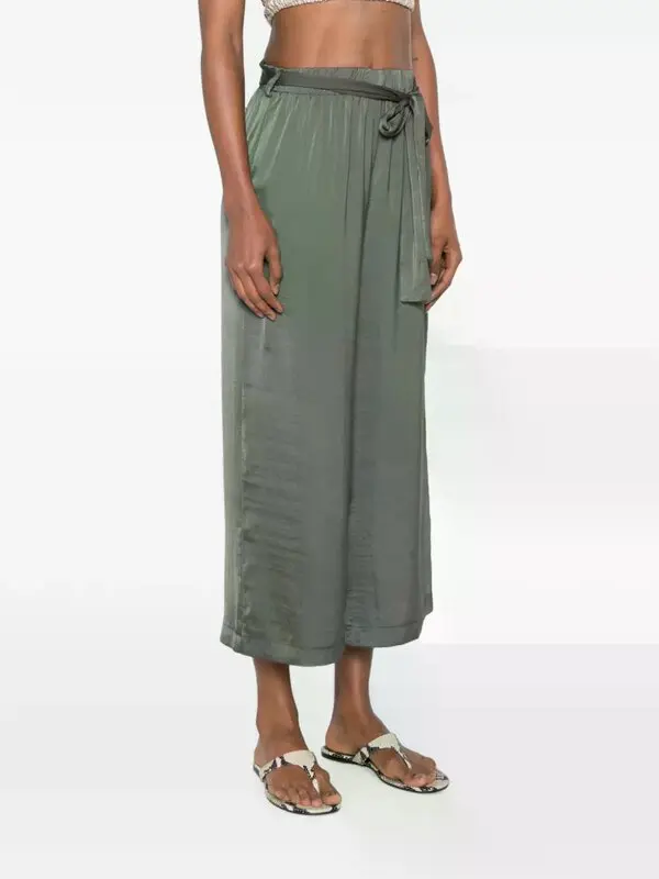 MOUTAKI Belted Satin-finish Cropped Trousers