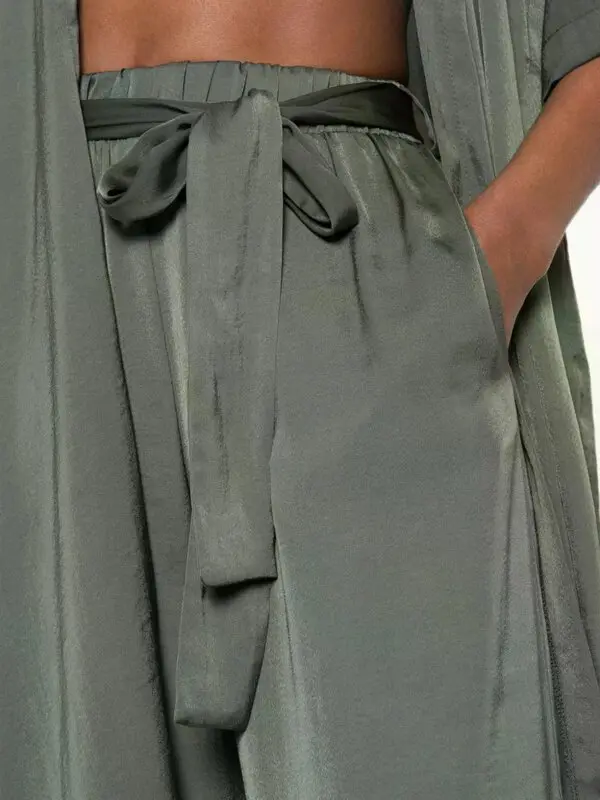 MOUTAKI Belted Satin-finish Cropped Trousers