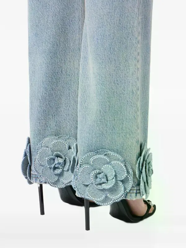 Philipp Plein Light Washed Denim Jeans With Floral Appliqu
