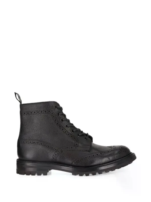 Todd Snyder Pebbled Leather Brogue Detail Lace-up Ankle Boots - Black