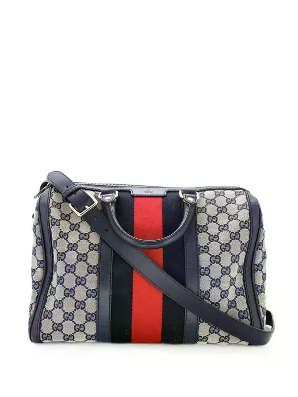 Gucci Vintage Web Boston Bag Gg Canvas Medium Satchel - Blue
