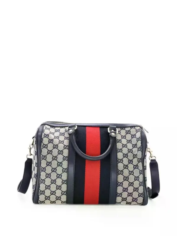 Gucci Vintage Web Boston Bag Gg Canvas Medium Satchel