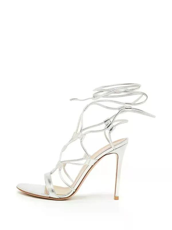 GIANVITO ROSSI Leather Giza Ankle-tie Stiletto Sandals - Silver