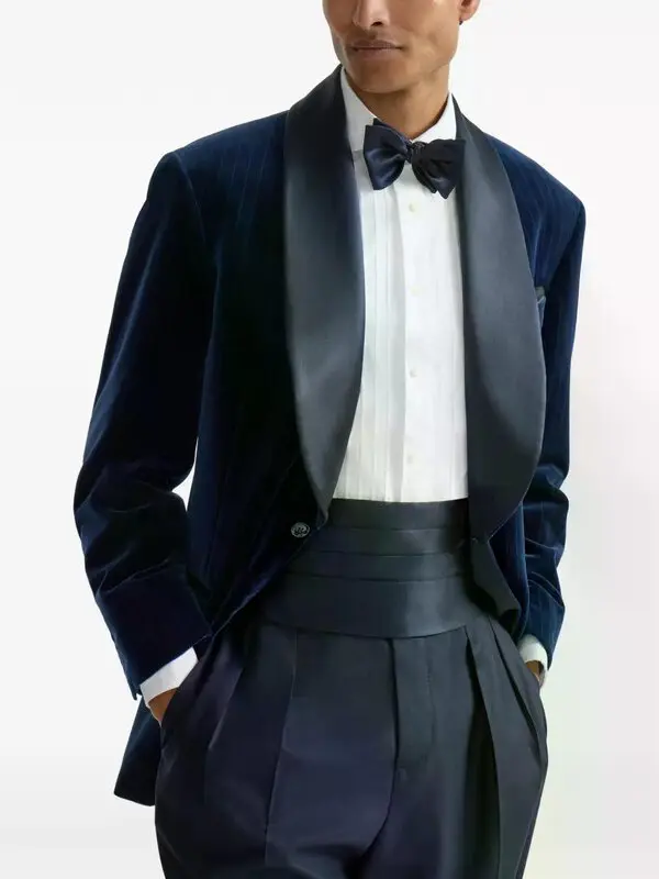 Brunello Cucinelli Cotton Chalk-stripe Velvet Tuxedo Jacket With Shawl Lapels - Blue