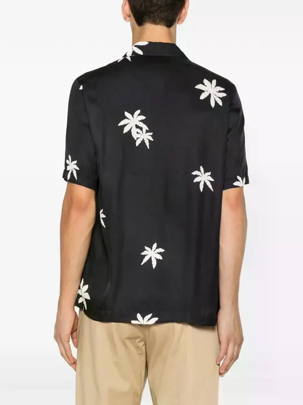 Tagliatore Hawaii Palm-print Short-sleeve Shirt - Black