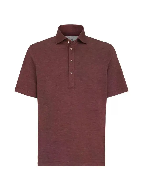Brunello Cucinelli Virgin Wool, Silk And Cotton Piqué Polo Shirt With Spread Collar - Red
